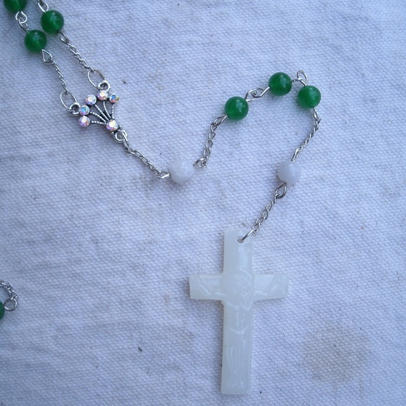Sacred Journey Designs | Accessories | Handmade Green White Jade Rosary ...